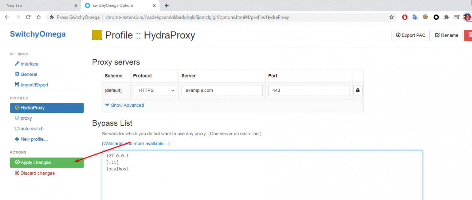 How to use SwitchyOmega - HydraProxy
