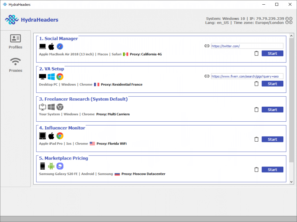 HydraHeaders | Multi-profile Browser Manager - HydraProxy