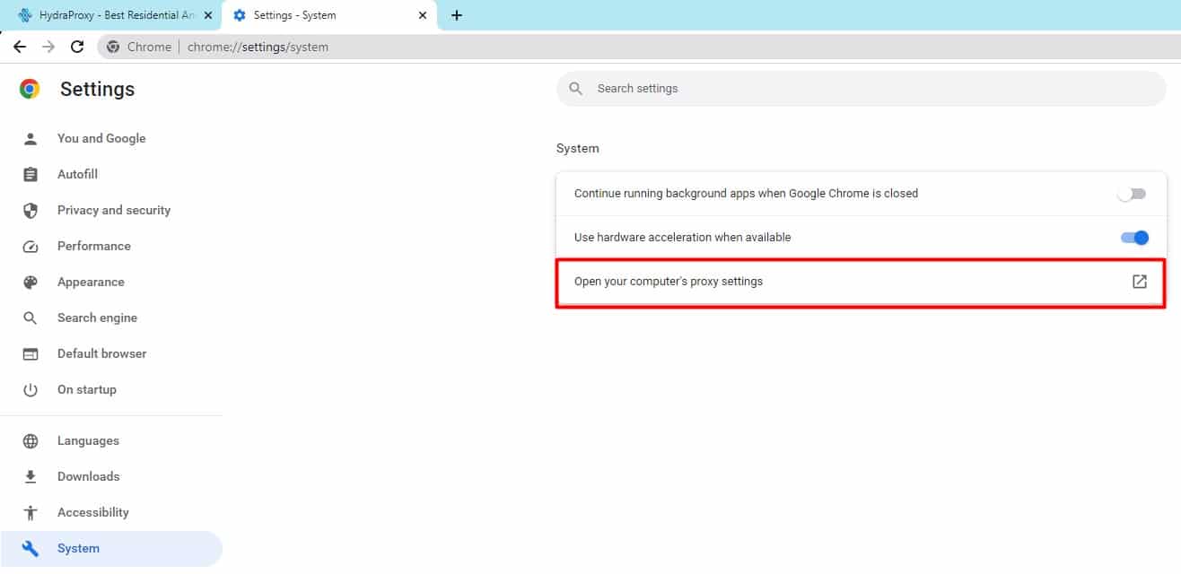 How to set up proxies in Google Chrome - HydraProxy