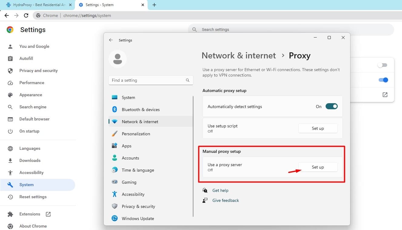 How to set up proxies in Google Chrome - HydraProxy