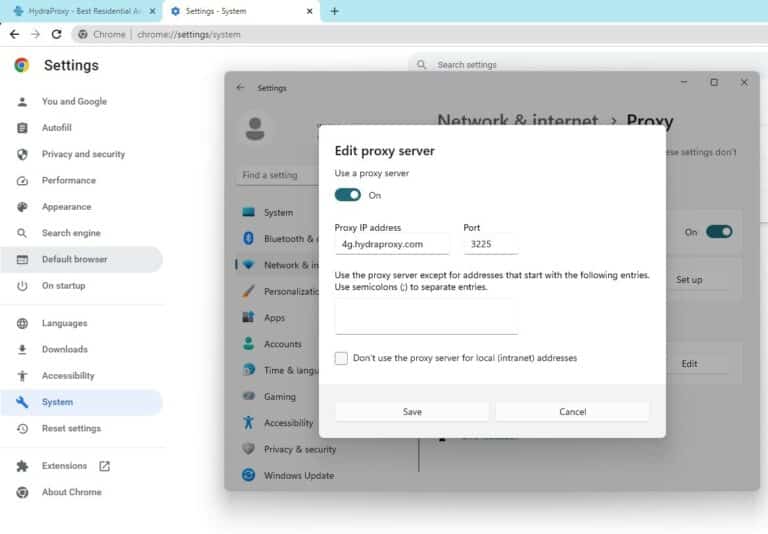 How to set up proxies in Google Chrome - HydraProxy